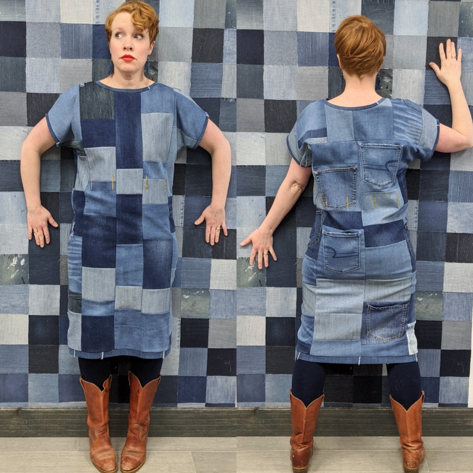Upcycled Denim Patchwork Reversible Dress by Kristen McCoy - Size Fluid ...